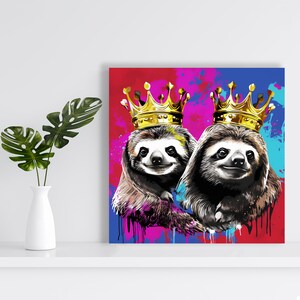 Royal Sloth Duo Art, Canvas or Poster, Pop Animal Whimsical Decor ...