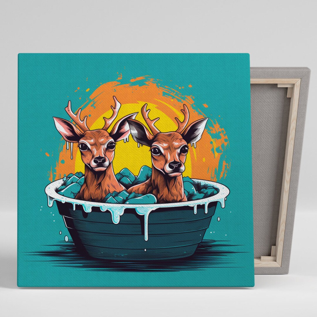 Surreal Deer Bath Art, Canvas or Poster, Contemporary Decor Living Room ...