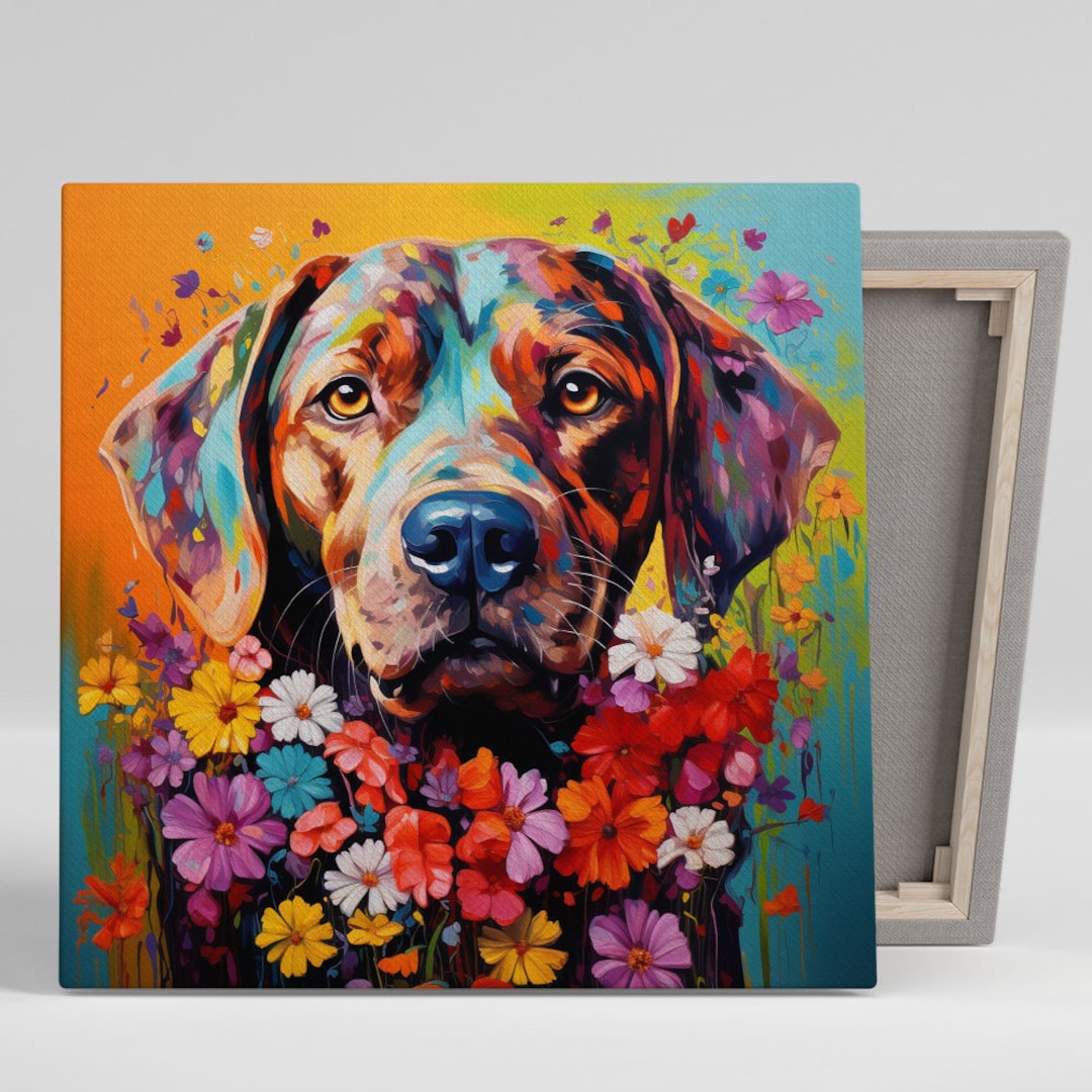 Dog With Flower Wall Art, Canvas or Poster, Dog Artwork, Dog With ...