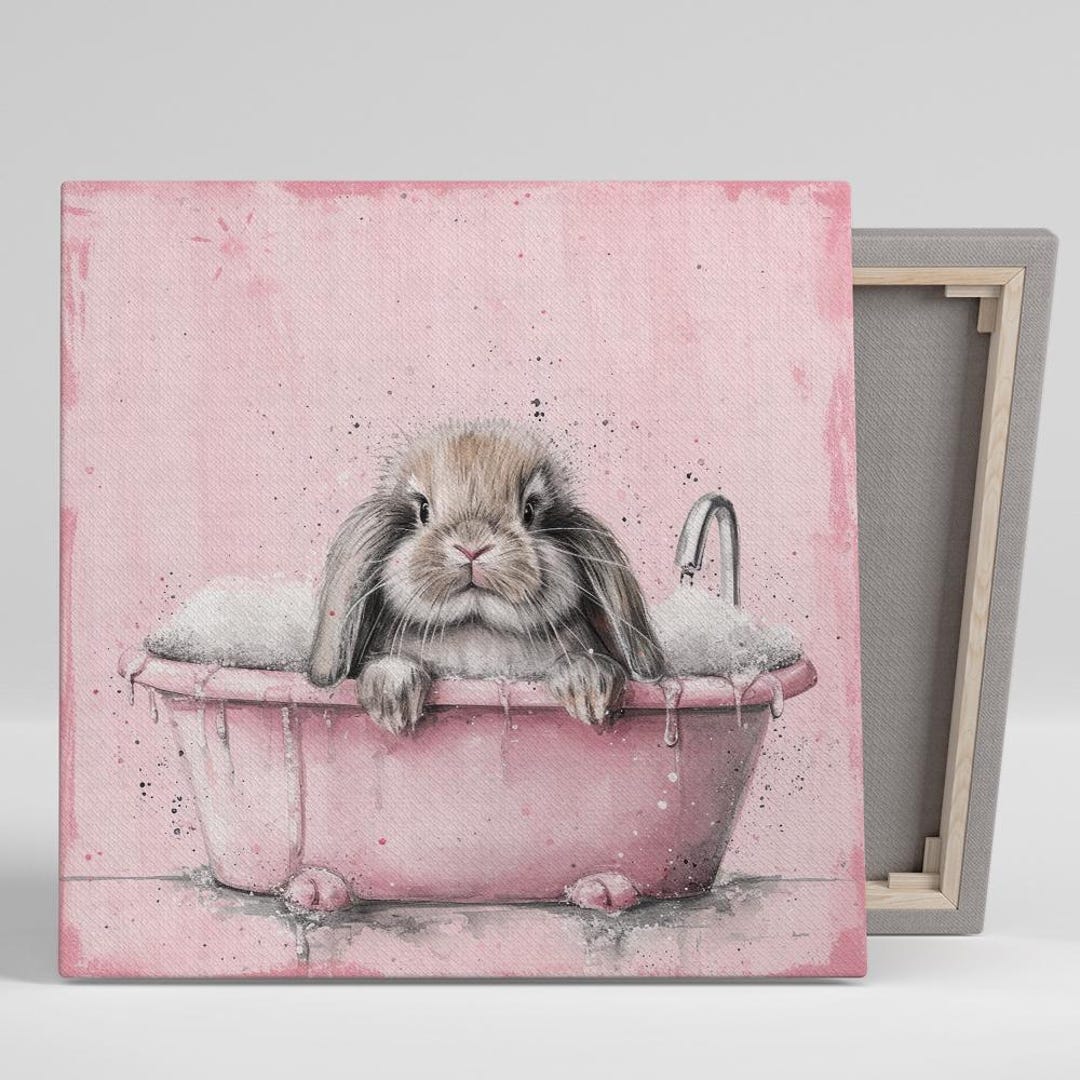 Bathing Bunny Bliss Art, Canvas or Poster, Whimsical Animal Nursery ...