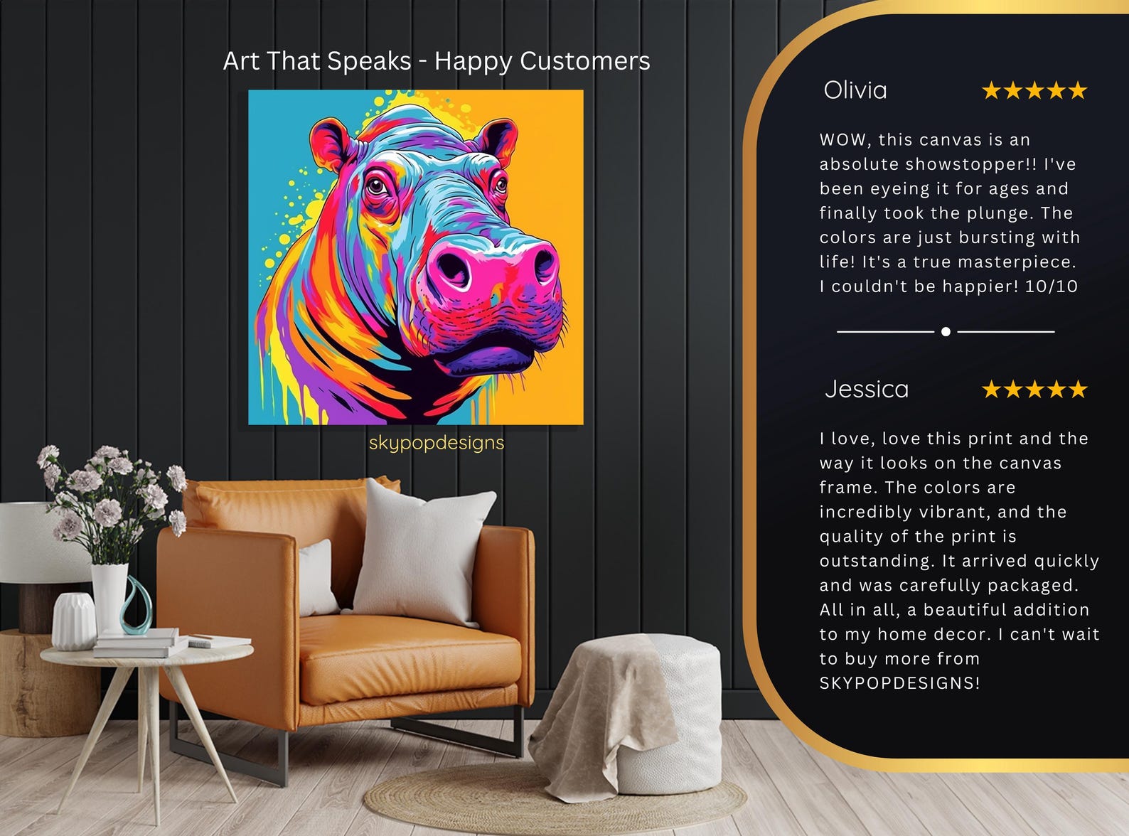 Neon Hippo Splash Art, Canvas or Poster, Pop Art Bohemian Decor, Living ...