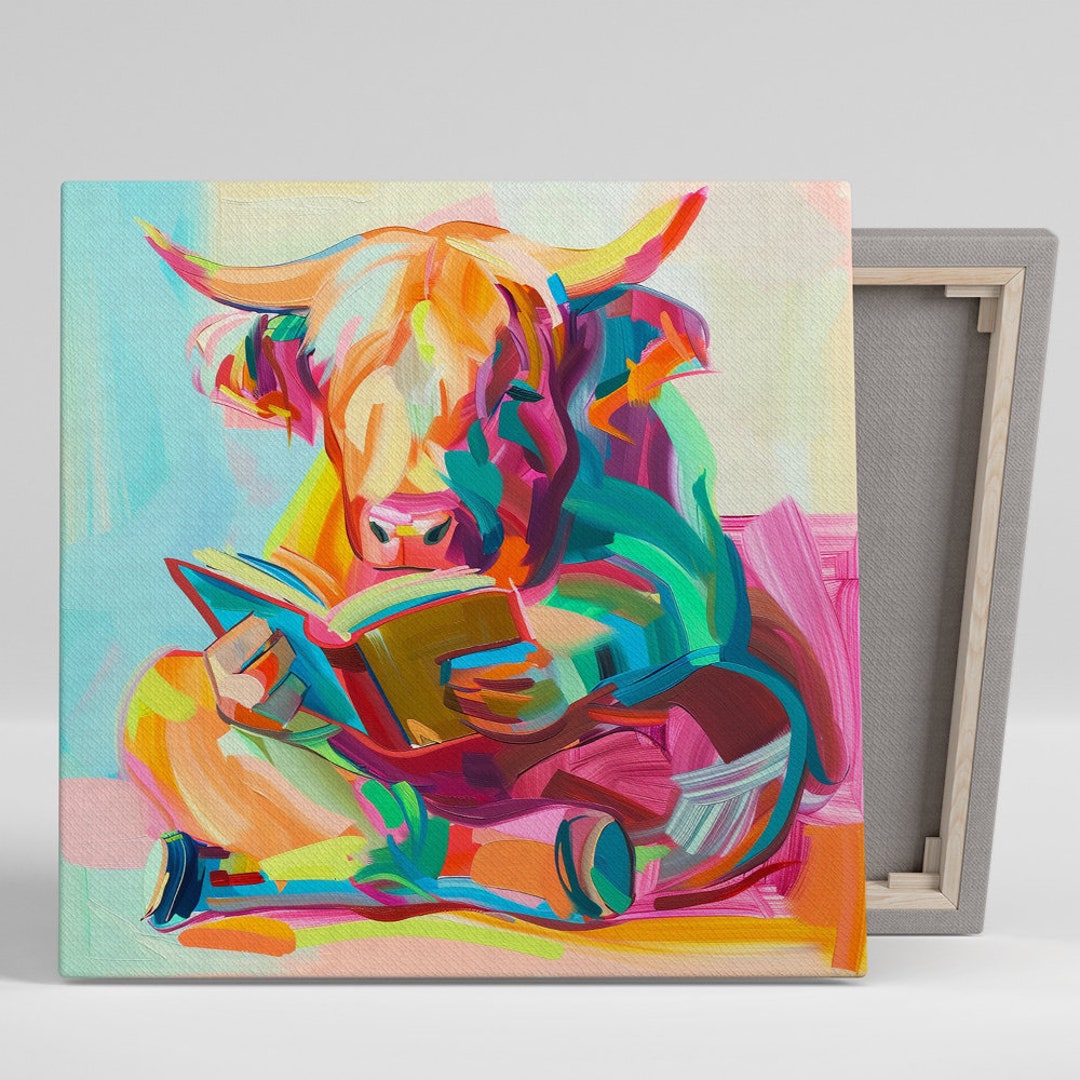 Highland Cow Art, Canvas or Poster, Abstract Animal Decor, Living Room ...