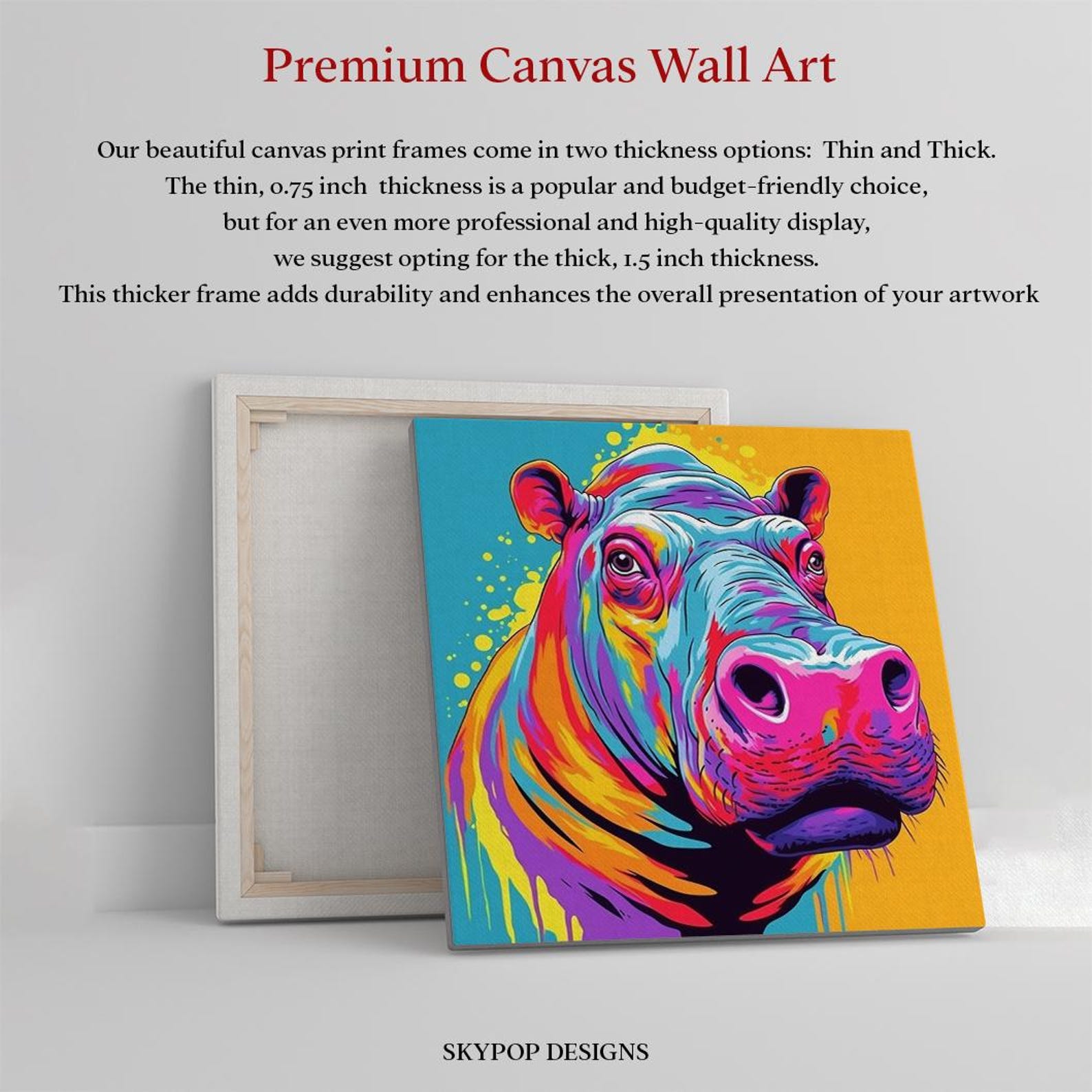 Neon Hippo Splash Art, Canvas or Poster, Pop Art Bohemian Decor, Living ...