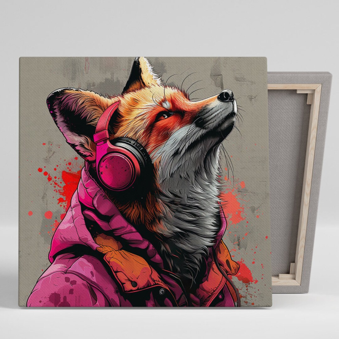 Musical Fox Art, Canvas or Poster, Pop Street Animal Decor, Living Room ...