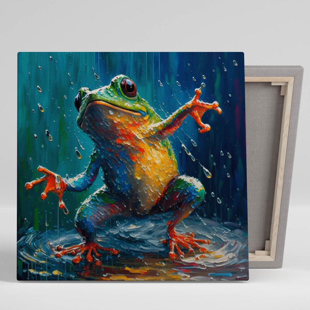 Frog Dancing in the Rain Wall Art, Canvas or Poster, Frog Art, Animal ...