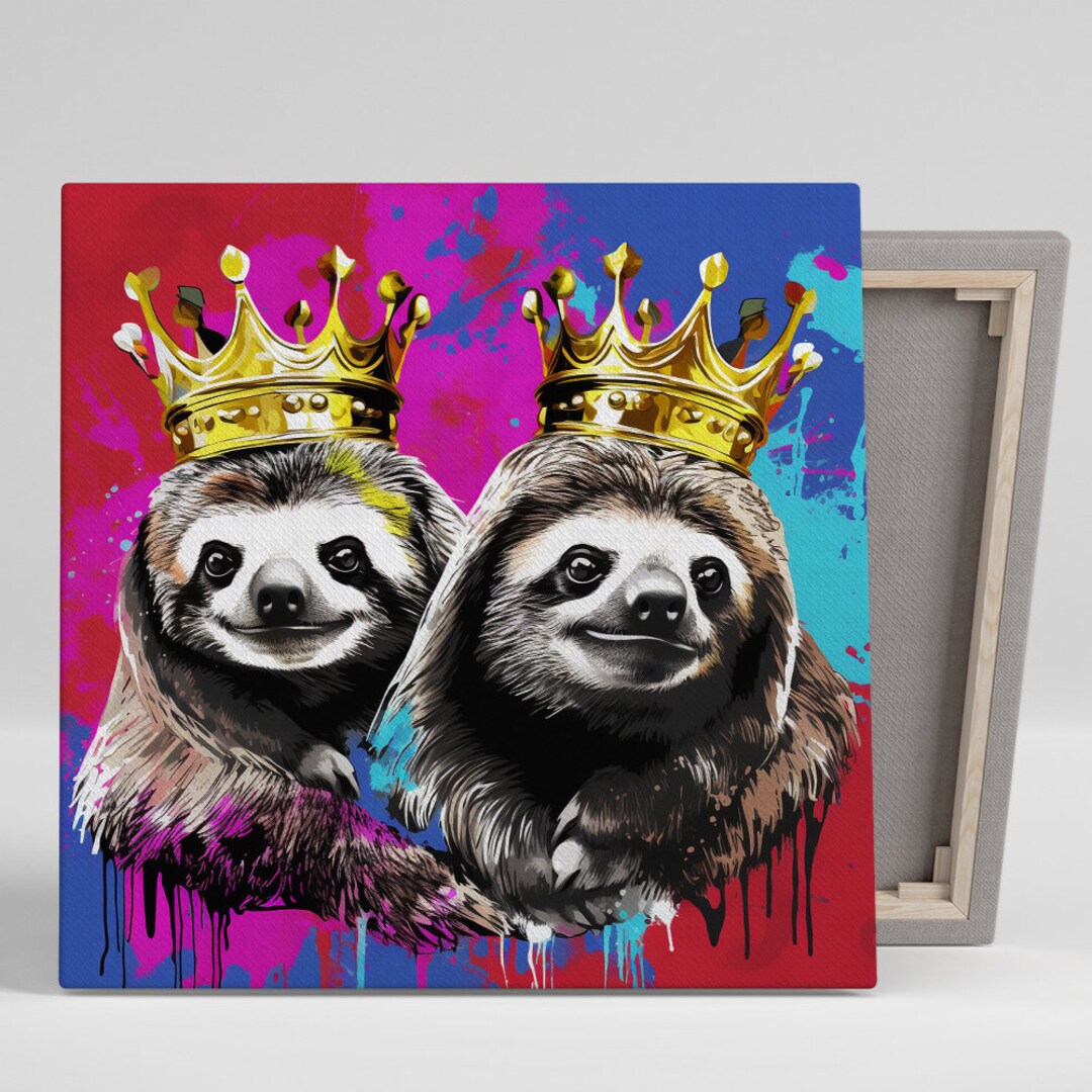 Royal Sloth Duo Art, Canvas or Poster, Pop Animal Whimsical Decor ...