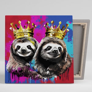 Royal Sloth Duo Art, Canvas or Poster, Pop Animal Whimsical Decor ...