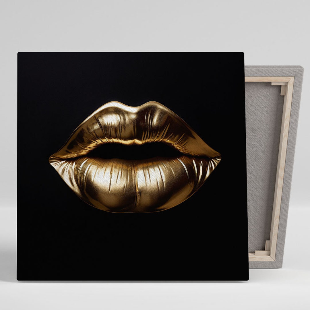 Golden Lip Wall Art, Canvas or Poster, Lip Wall Decor, Lip Wall Hanging ...