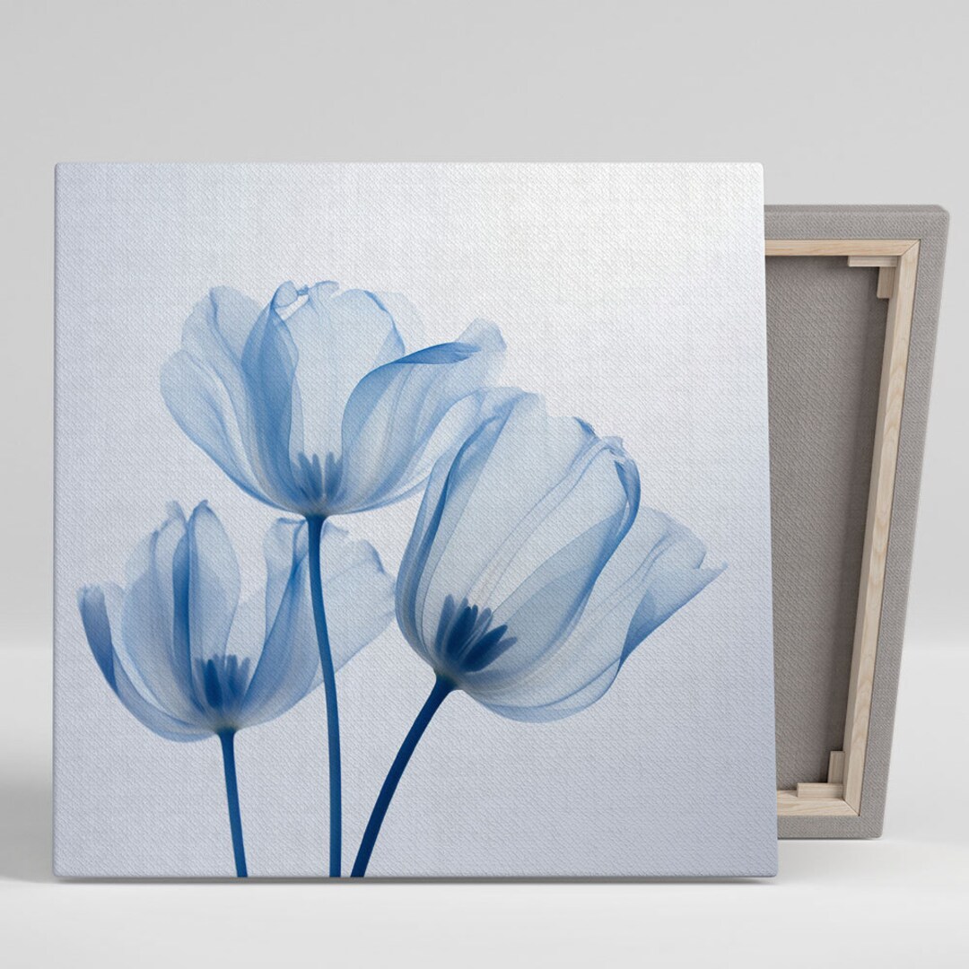Blue Flower Art, Canvas or Poster, Flower Wall Hanging, Contemporary ...
