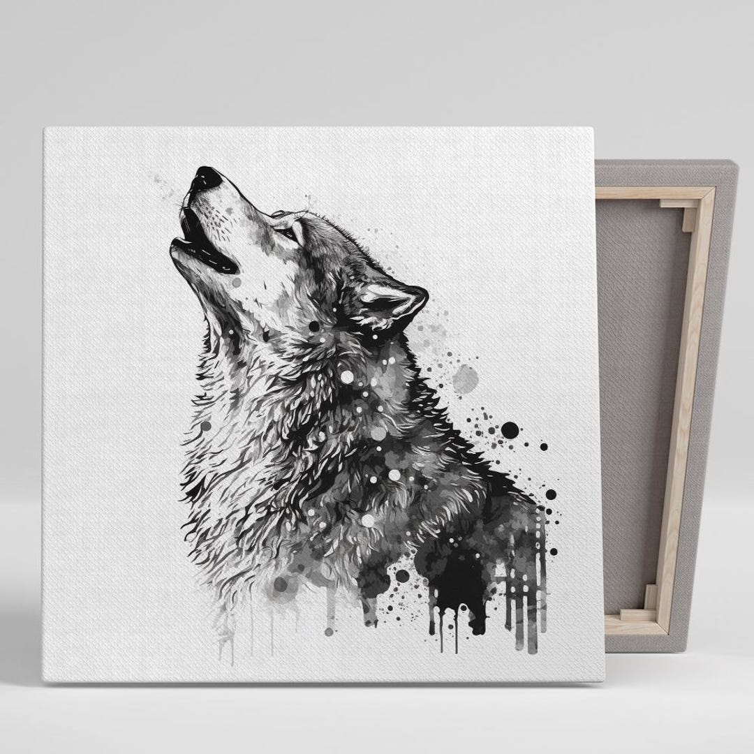 Howling Wolf Art, Canvas or Poster, Animal Minimalist Decor, Living ...