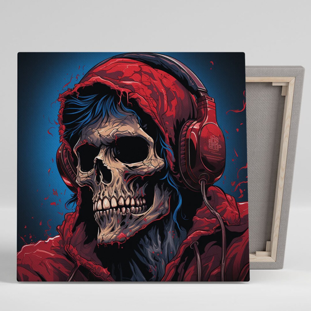DJ Skull Wall Art, Canvas or Poster, Musical Skeleton Decor, Musician's ...