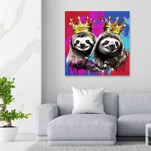 Royal Sloth Duo Art, Canvas or Poster, Pop Animal Whimsical Decor ...
