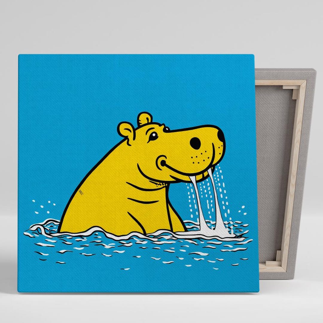 Whimsical Hippo Splash Art, Canvas or Poster, Animal Modern Decor ...