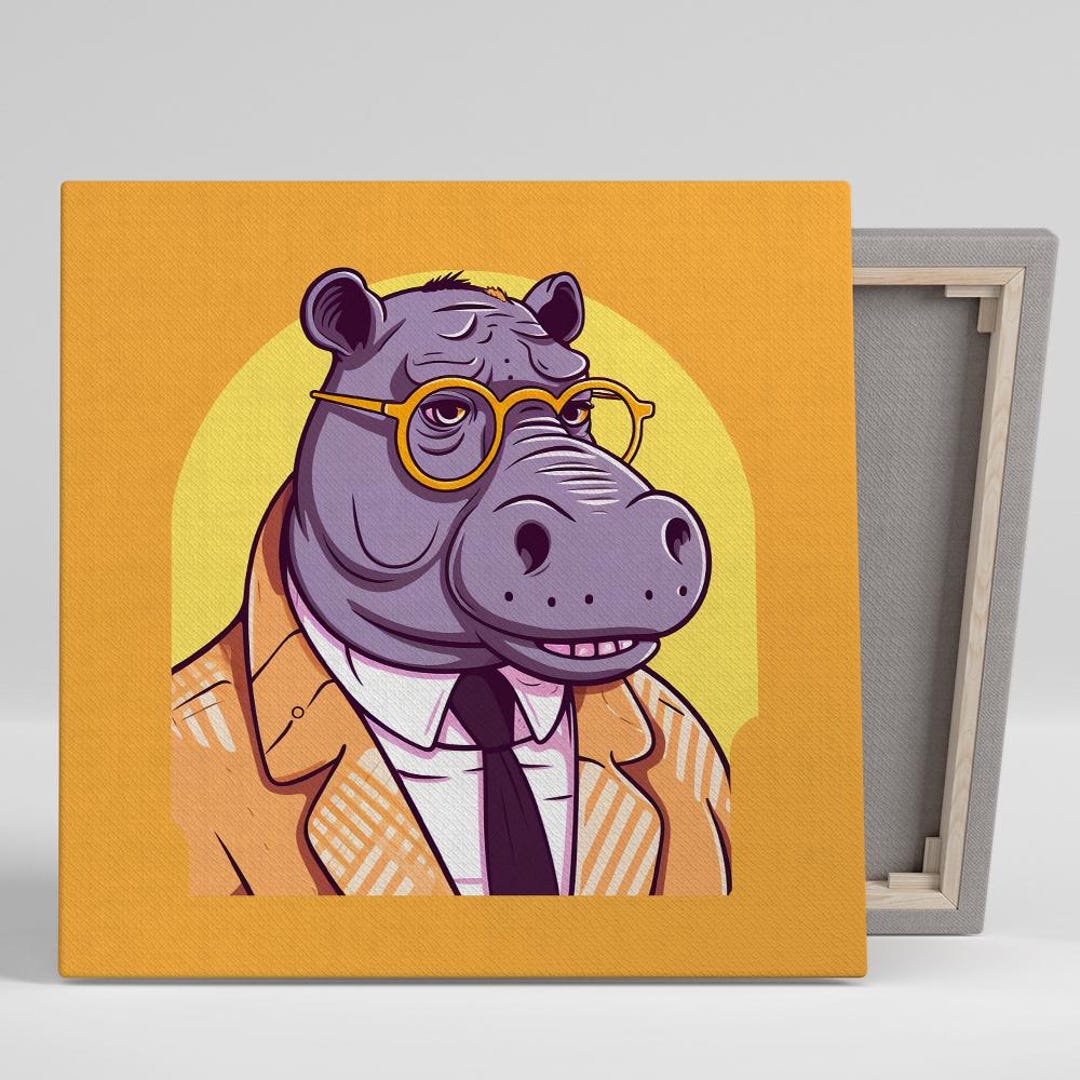 Hippo Art, Canvas or Poster, Pop Art Whimsical Decor, Office Children's ...
