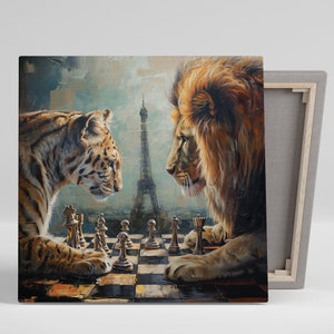 Lion and Leopard Chess Royalty Art, Canvas or Poster, Surrealism Decor ...