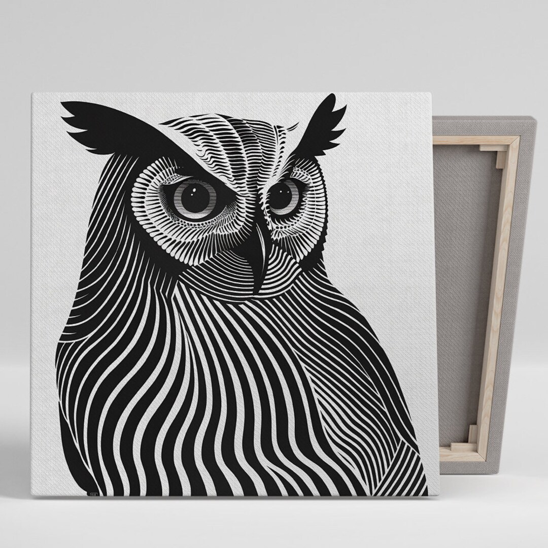 Owl Gaze Art, Canvas or Poster, Minimalist Modern Decor, Black White ...