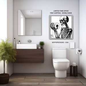 Skull Toilet Paper Art, Canvas or Poster, Bony Butt Wiper, Spooky ...