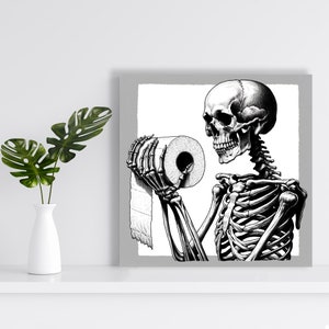Skull Toilet Paper Art, Canvas or Poster, Bony Butt Wiper, Spooky ...
