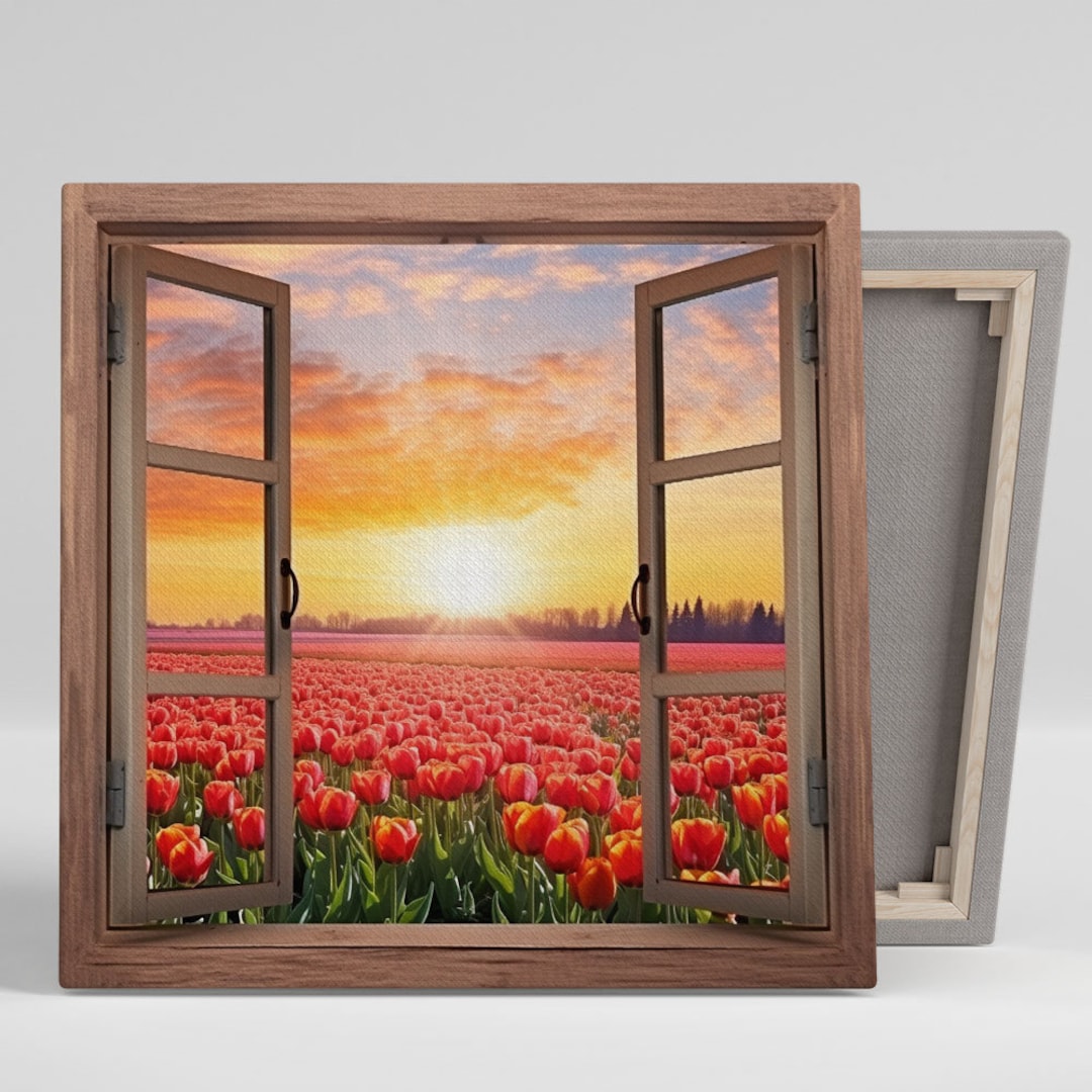 Tulip Window Wall Art, Canvas or Poster, Window Wall Hanging, Landscape ...