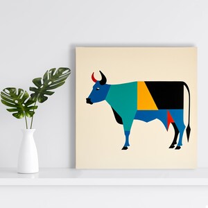 Geometric Cow Art, Canvas or Poster, Abstract Modern Minimalist Decor ...