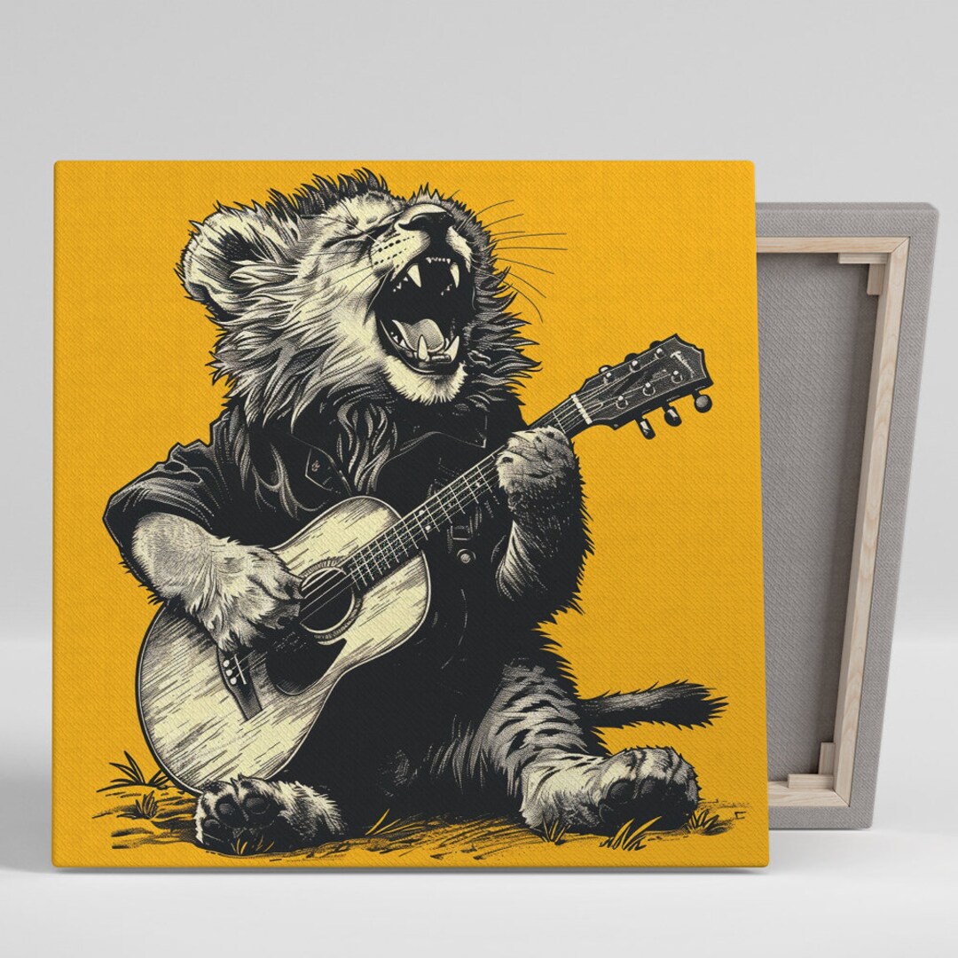 Roaring Rock Lion Art, Canvas or Poster, Music Animal Retro Decor ...
