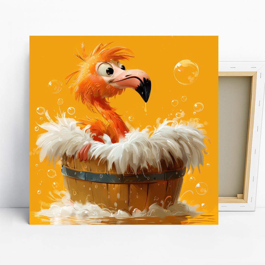 Flamingo Bubble Bath Art, Canvas or Poster, Whimsical Farmhouse Decor ...