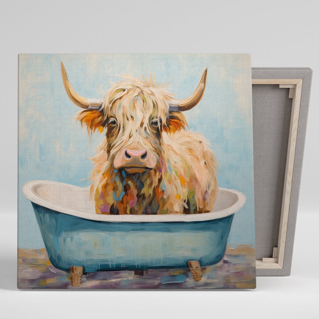 Highland Cow Art, Canvas or Poster, Whimsical Farmhouse Decor, Bathroom ...