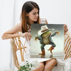 Frog Dancing in Rain Art, Canvas or Poster, Unique Wall Decor, Frog ...