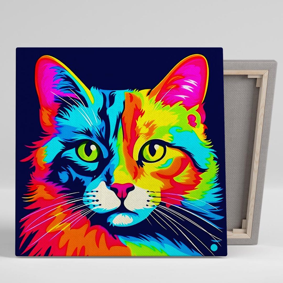 Rainbow Cat Art, Canvas or Poster, Pop Art Eclectic Decor, Living Room ...
