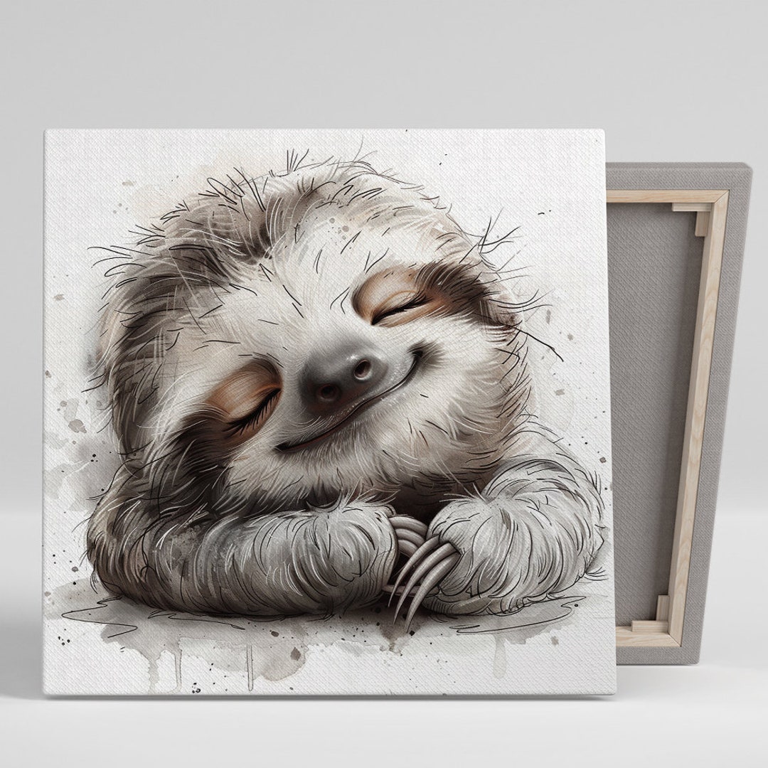 Sleepy Sloth Serenity Wall Art, Canvas or Poster, Whimsical Animal ...
