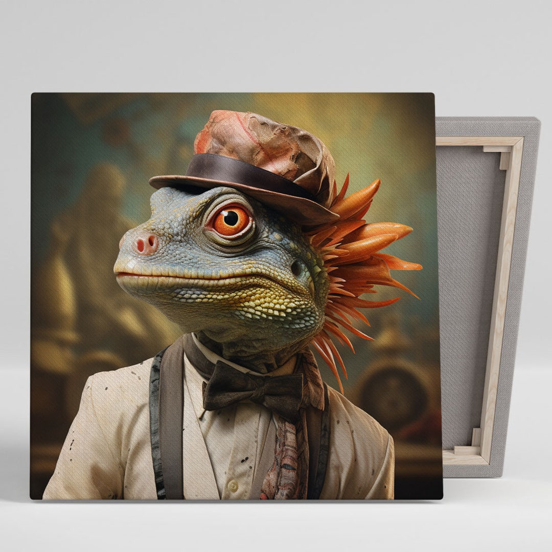 Lizard With Hat Wall Art, Canvas or Poster, Lizard Wall Decor, Animal ...