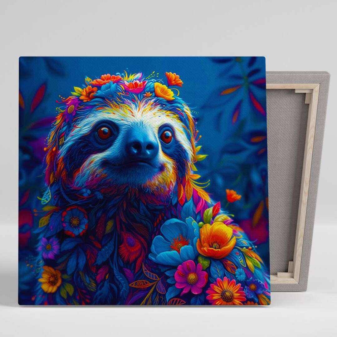 Psychedelic Sloth Art, Canvas or Poster, Whimsical Decor, Living Room ...