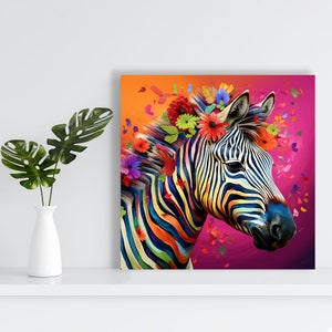 Floral Zebra Wall Art, Canvas or Poster, Zebra Wall Decor, Animal Decor ...