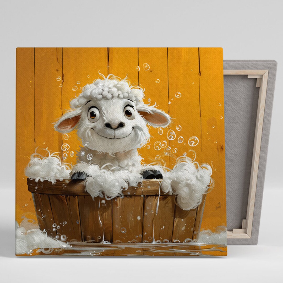 Bubbly Lamb Bath Time Art, Canvas or Poster, Whimsical Animal Decor ...