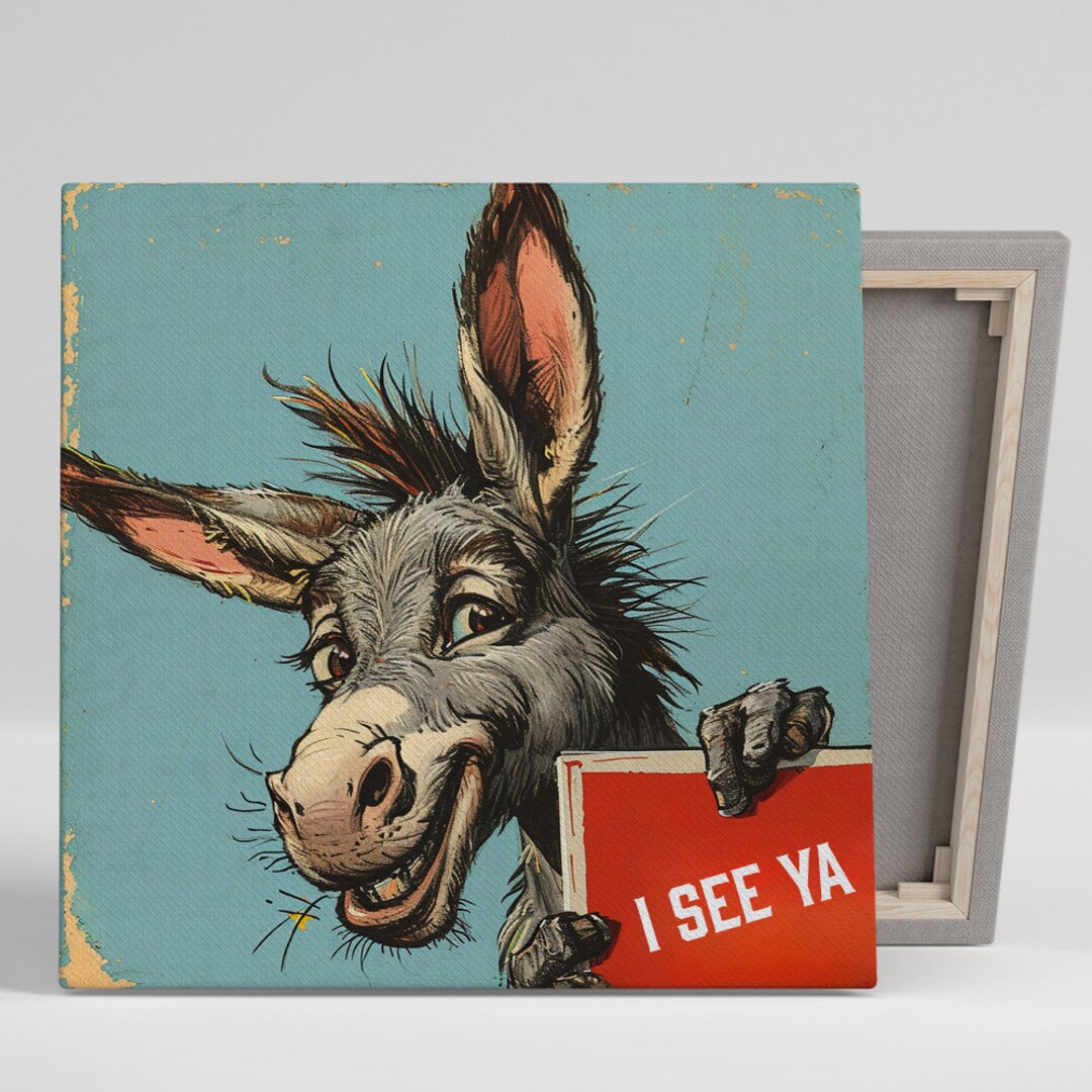 Cheeky Donkey Peek-a-boo Art, Canvas or Poster, Farmhouse Decor, Living ...
