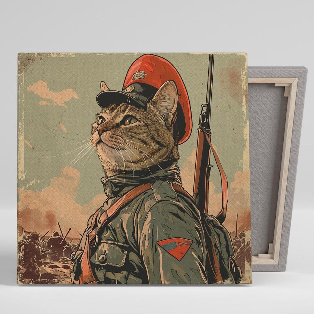 Cat Revolution Art, Canvas or Poster, Vintage Rustic Decor, Cat Wall ...