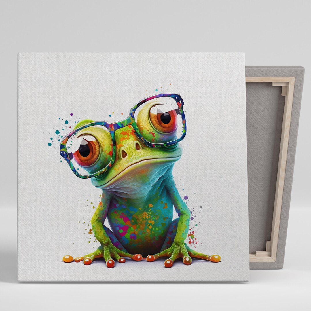 Frogs in Frames, Canvas or Poster, Frog Decor, Glasses Decor, Valentine ...
