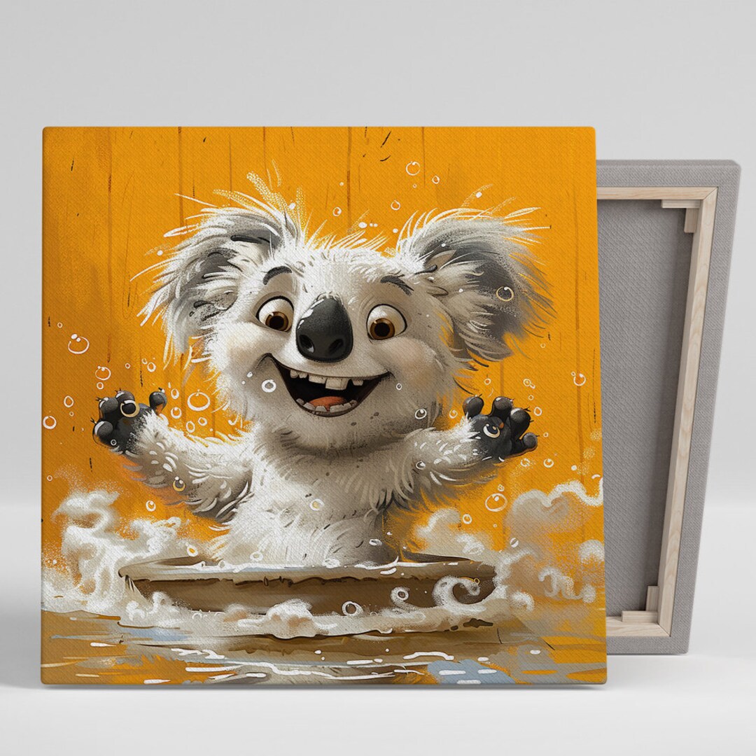 Bubbly Koala Bath Time Art, Canvas or Poster, Whimsical Contemporary ...