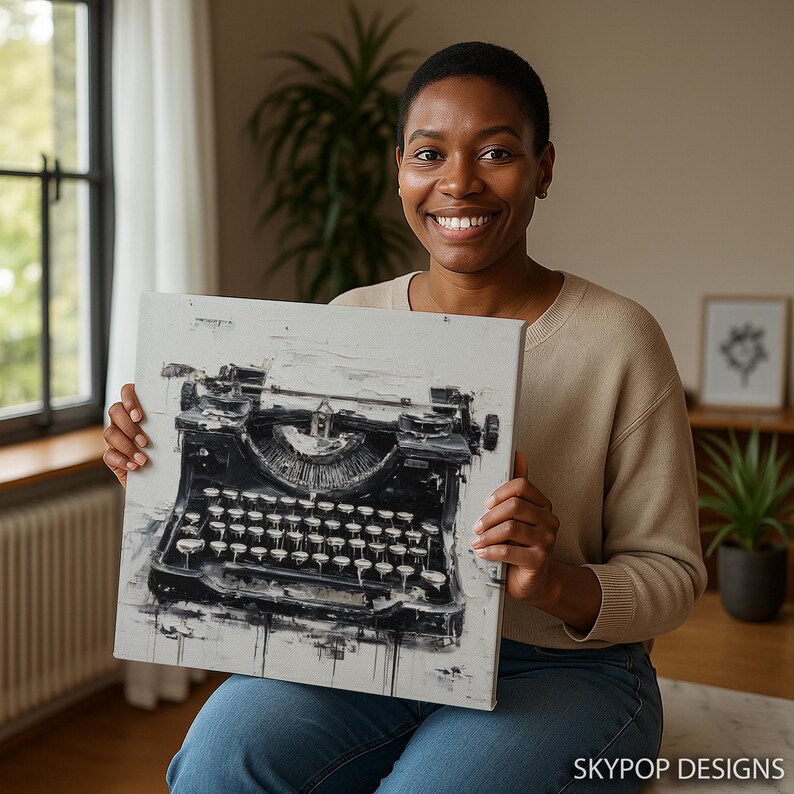 Vintage Typewriter Art, Canvas or Poster, Modern Minimalist Decor ...
