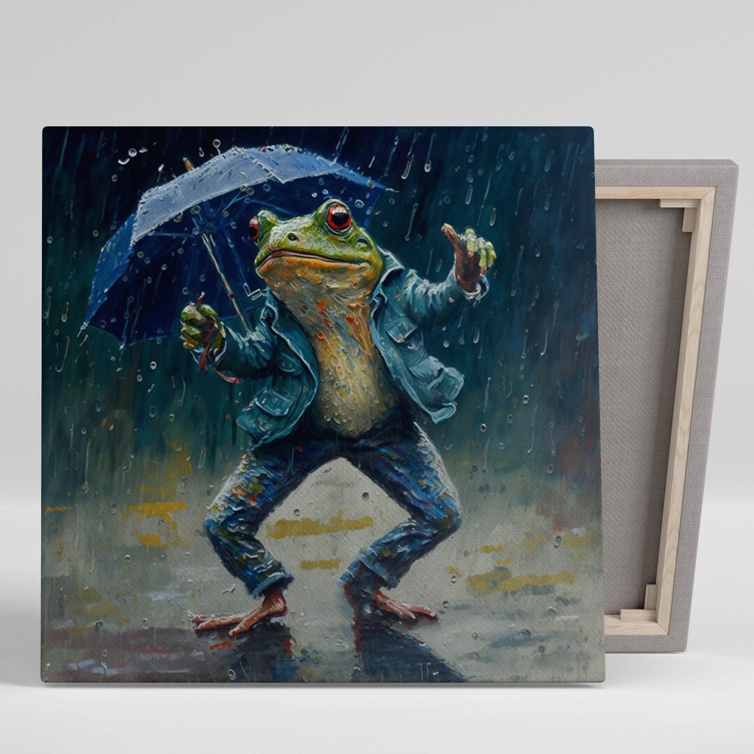 Frog in Rain Art, Canvas or Poster, Frog Decor, Frog Wall Decor, Animal ...