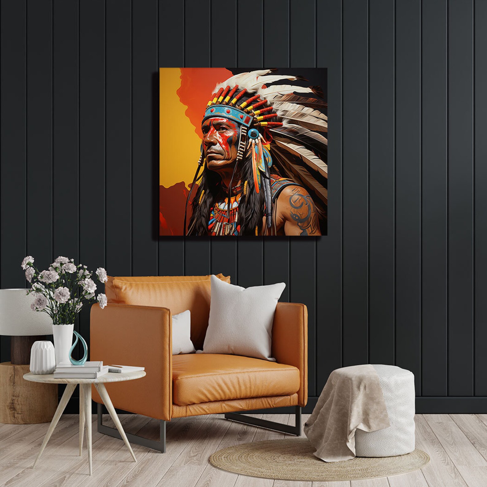 Native Wall Decor, Canvas or Poster, Red Indian Wall Hanging, Red ...