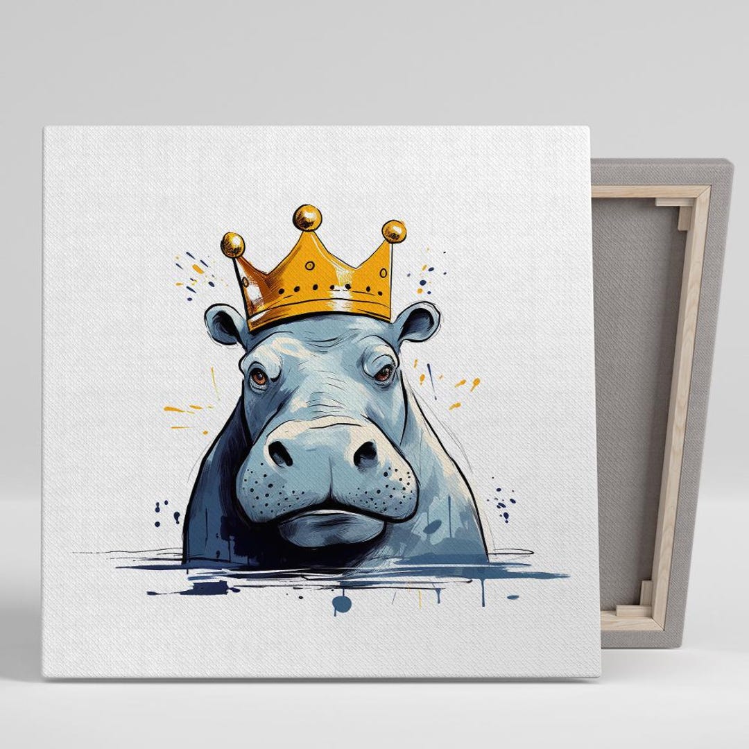 Royal Hippo Splash Art, Canvas or Poster, Whimsical Animal Decor ...