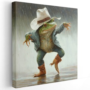 Frog Dancing in Rain Art, Canvas or Poster, Unique Wall Decor, Frog ...