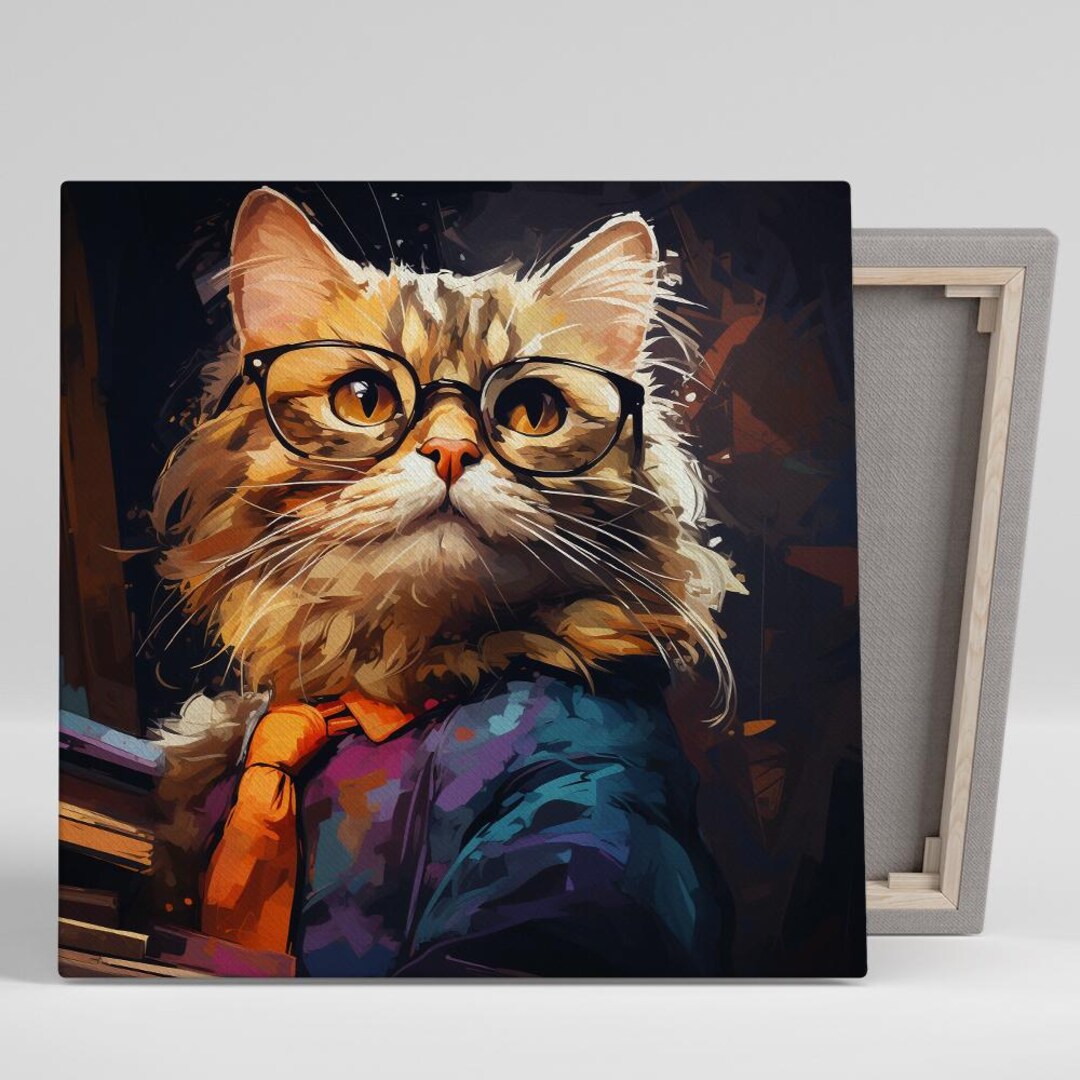 Cat Intellectual Wall Art, Canvas or Poster, Whimsical Animal Decor ...