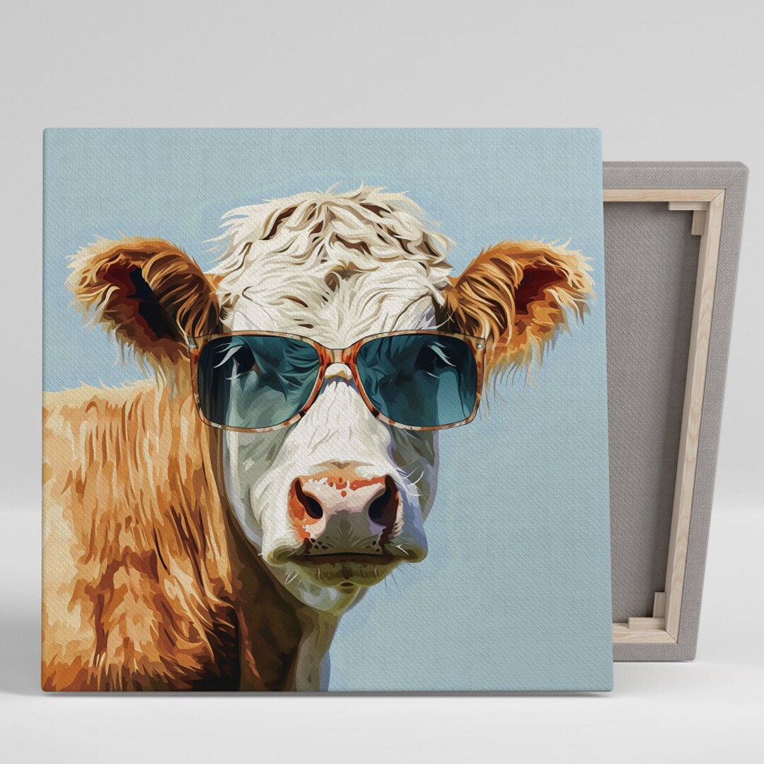 Cool Cow Shades Art, Canvas or Poster, Pop Art Modern Rustic Decor ...