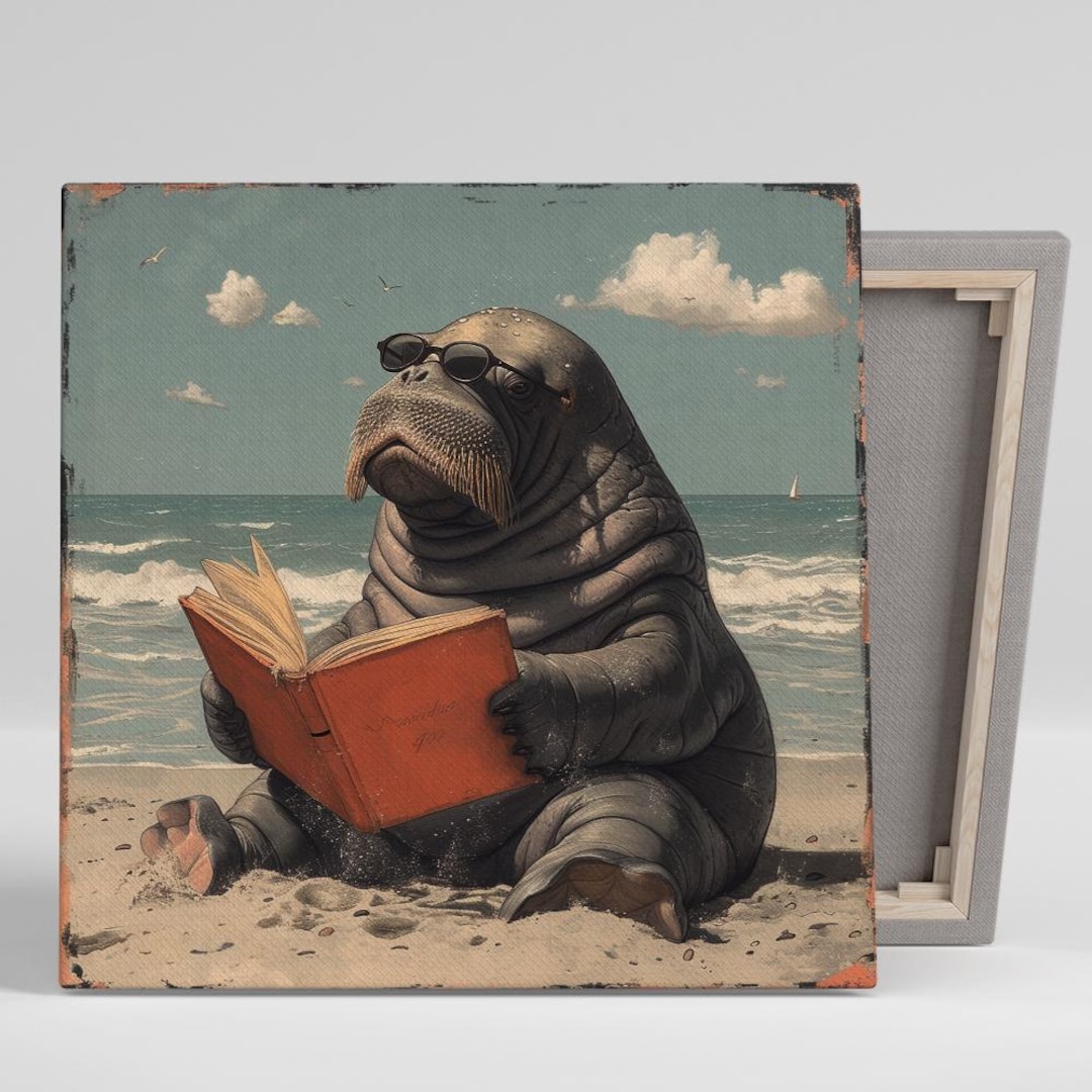 Walrus Wall Art, Canvas or Poster, Whimsical Coastal Decor, Living Room ...