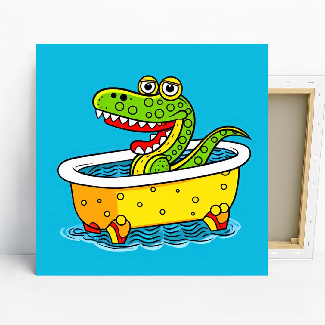 Crocodile Bath Art, Canvas or Poster, Pop Art Bohemian Decor, Children ...