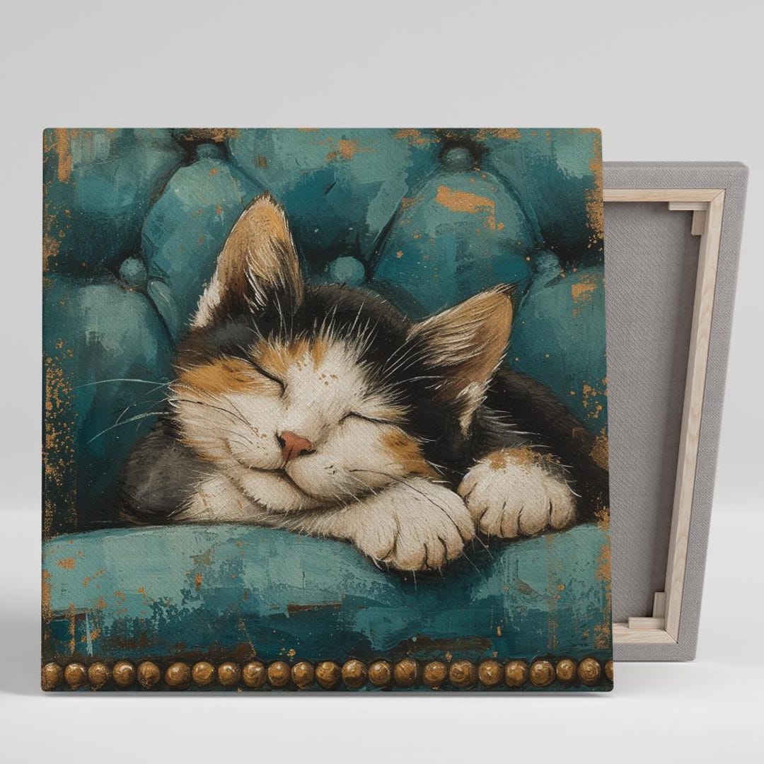 Cozy Calico Slumber Wall Art, Canvas or Poster, Animal Whimsical Decor ...
