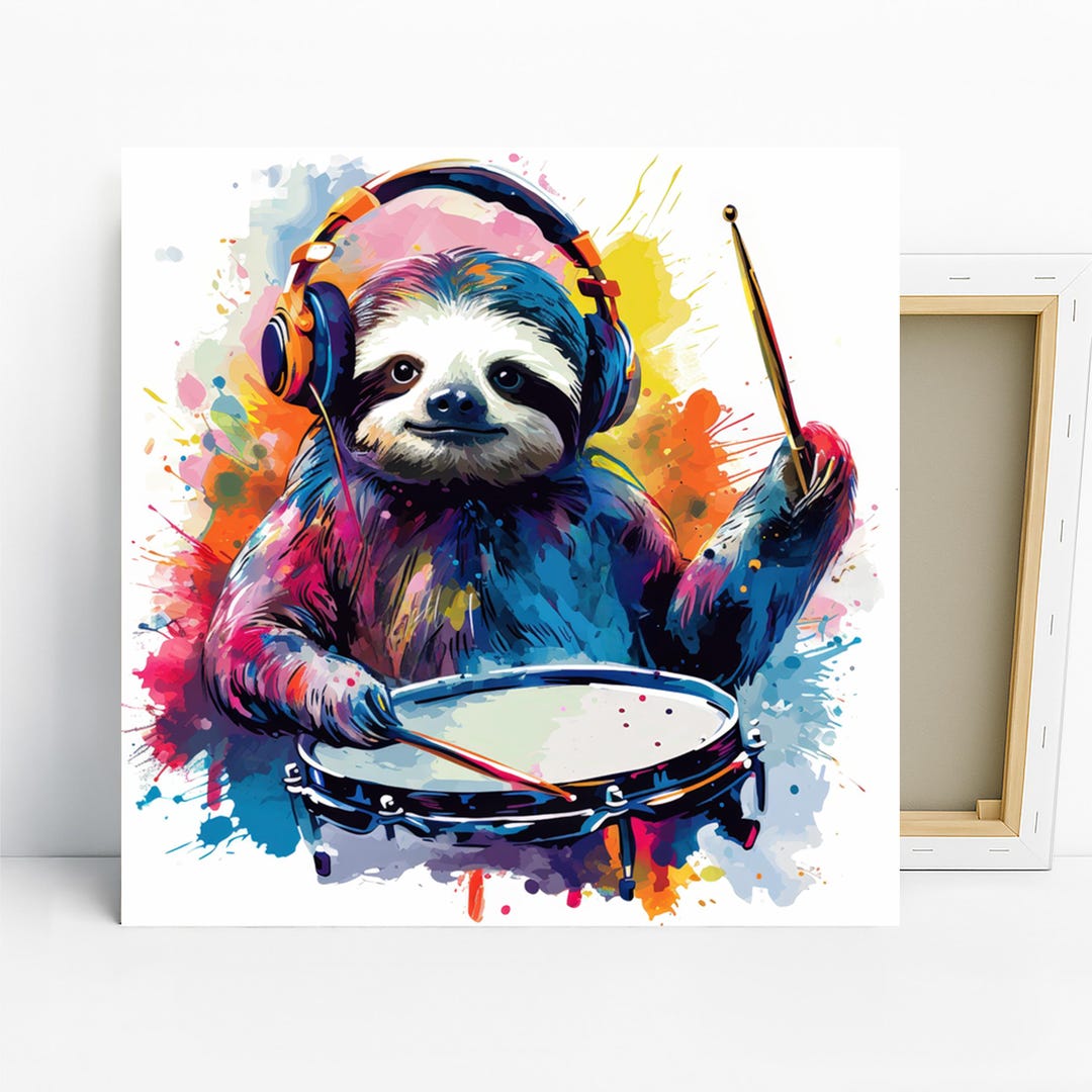 Sloth Drummer Art, Canvas or Poster, Pop Street Contemporary Decor ...