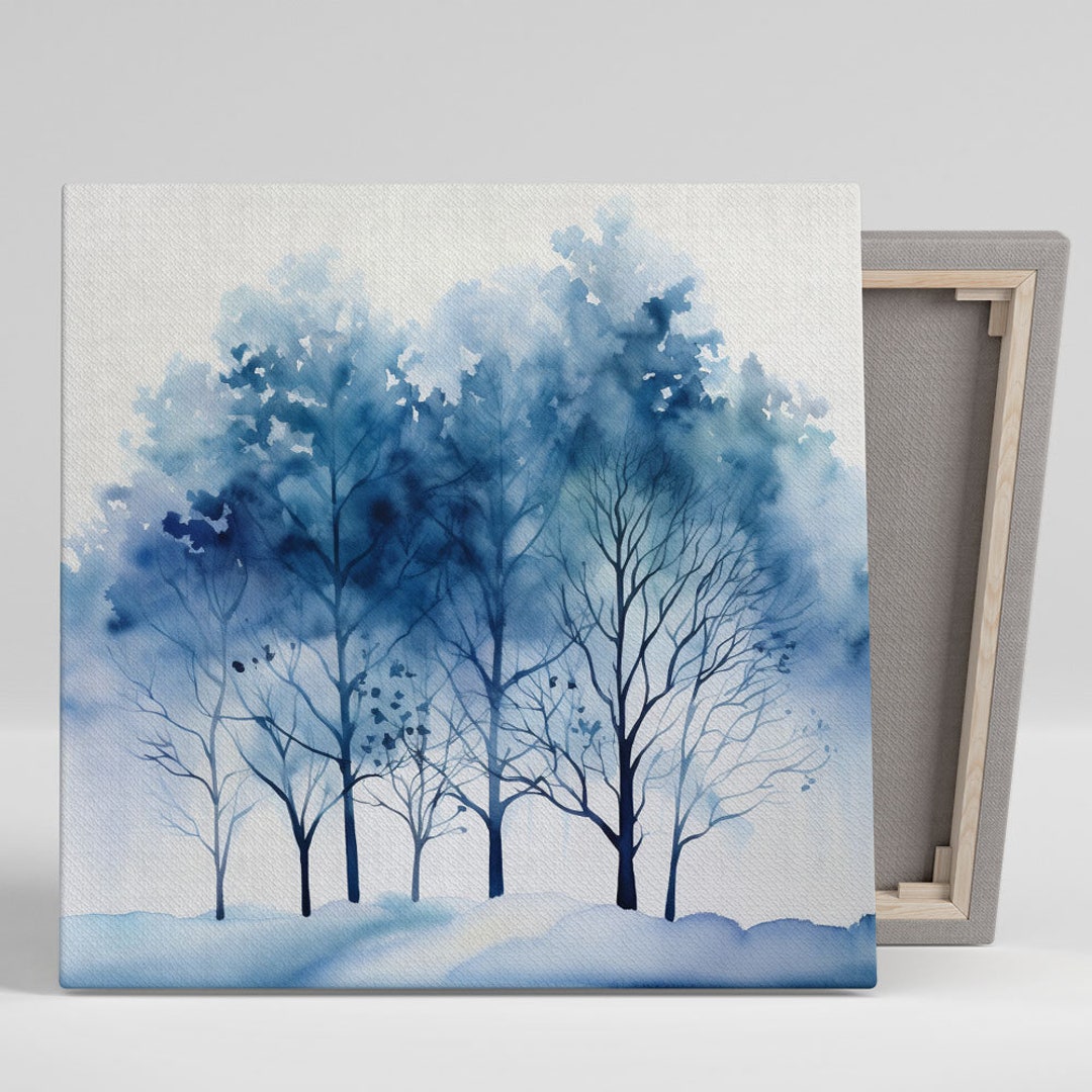 Blue Line Tree Wall Art, Canvas or Poster, Minimalist Tree Art ...